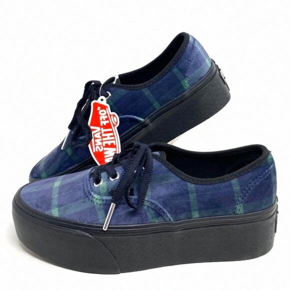 Vans | Shoes | Vans Authentic Stackform Plaid Velvet Platform Shoes ...
